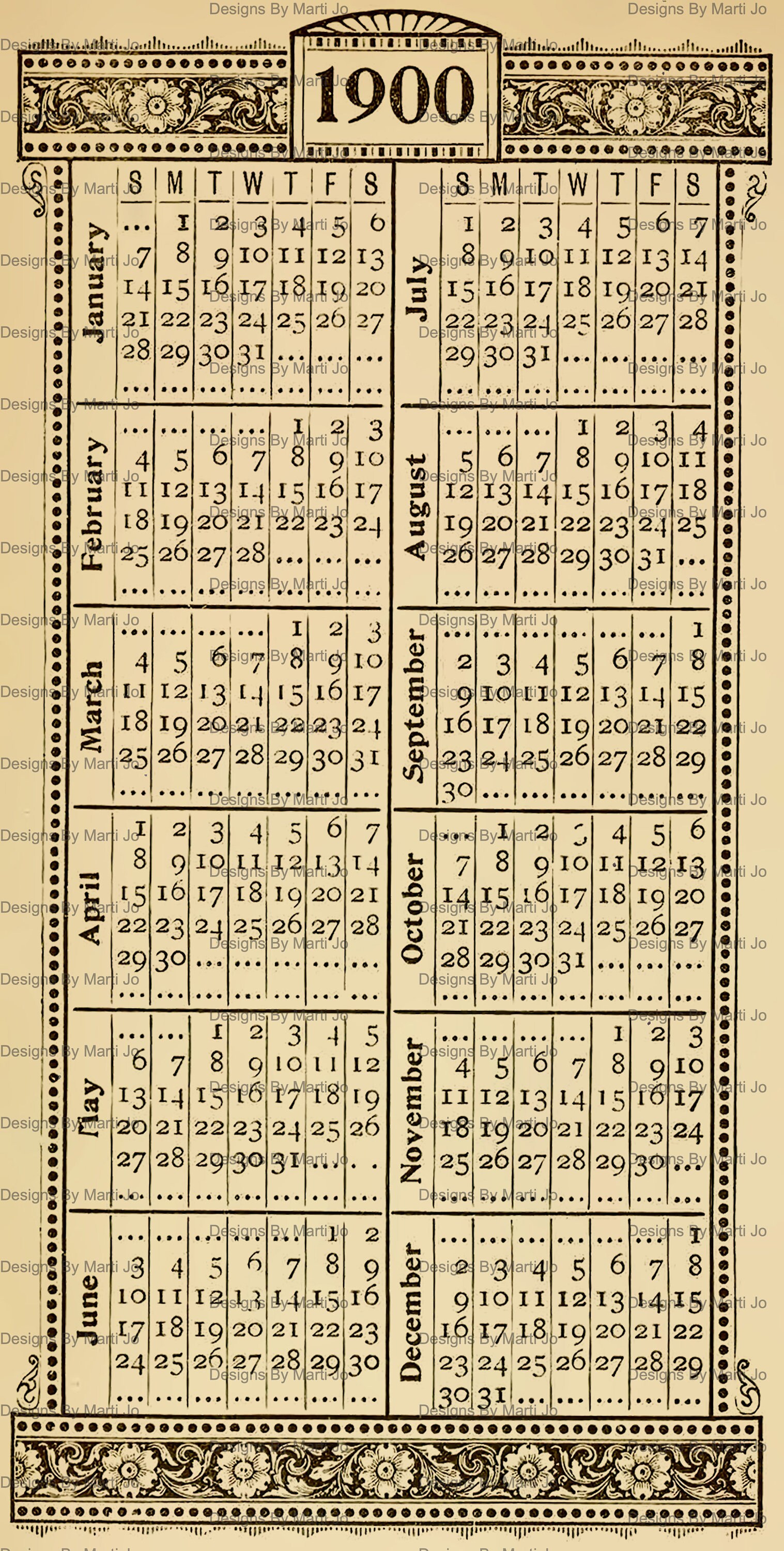Vintage Yearly Calendar Overlay PNG Files: Printable Ephemera for ...