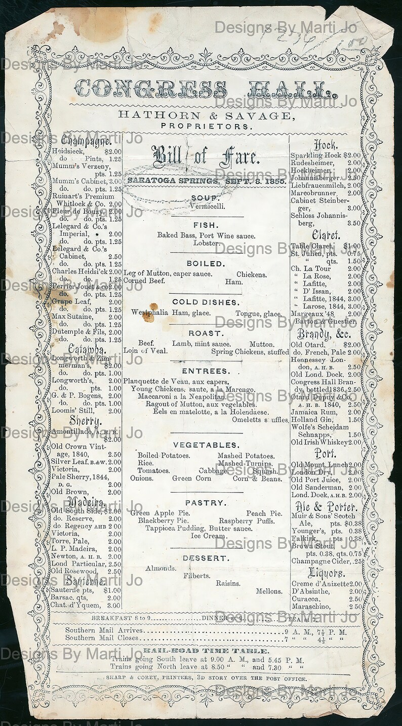 30 Vintage Menu JPG Pages | Printable Antique Restaurant Old Menus ...