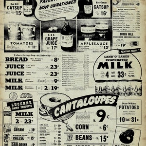 Vintage WW2 Era Newspaper Grocery Ads PNG Overlays | 35 Vintage Collage ...