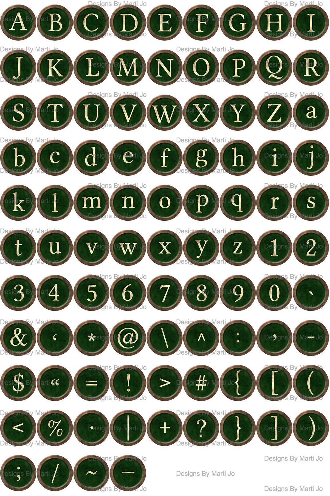 Gold and Green Vintage Typewriter Keycaps | Printable Bottle Cap ...