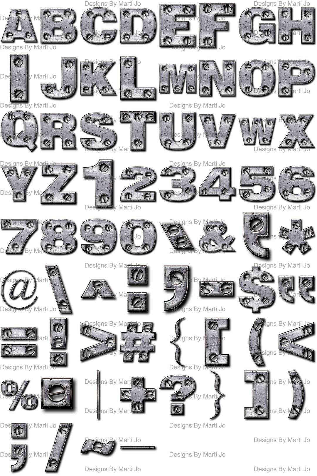 Metal Plate Letters Digital Clipart | Printable Distressed Chrome Metal ...