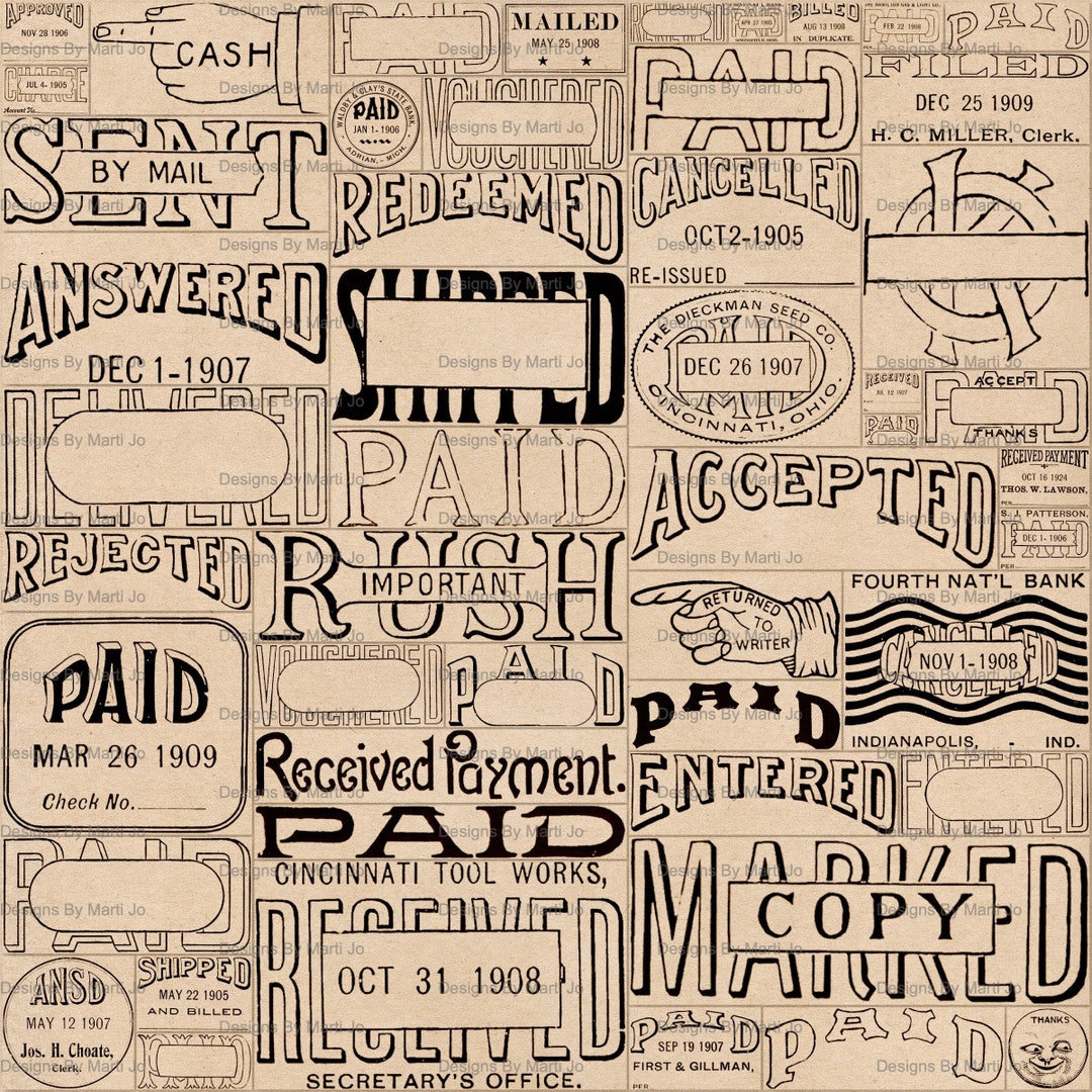 Vintage Rubber Stamp Overlays Set 4 | 50 Individual PNG Files of ...