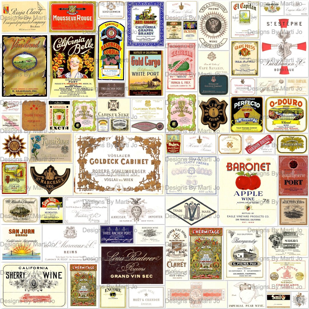 Vintage Wine Labels | 73 Printable Wine Labels | Digital Vintage Labels ...