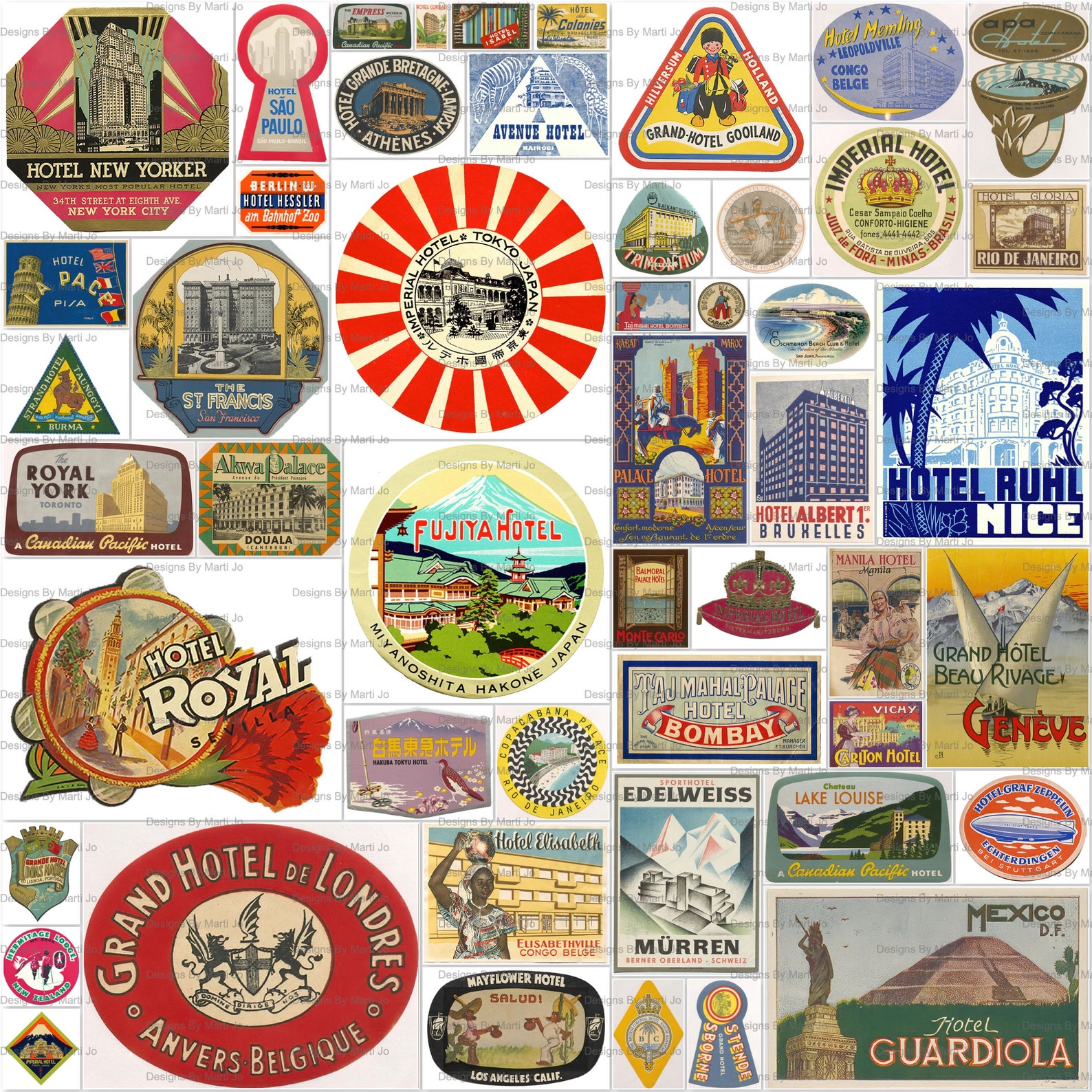 Printable Vintage Luggage Labels Kit 1 | 50 Vintage Travel Antique ...
