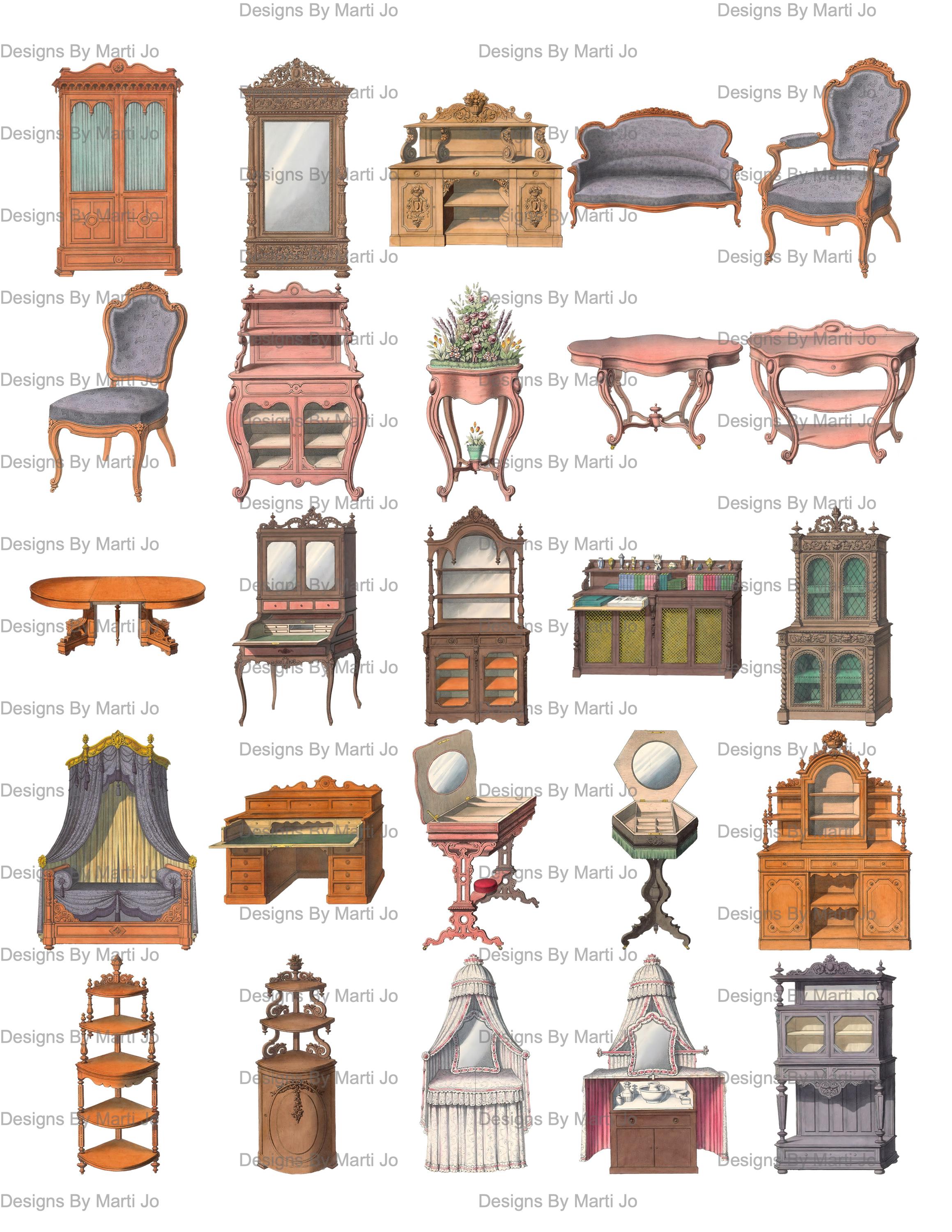 Vintage Furniture Clip Art MEGA BUNDLE | My Current Sets 1-3 Combined ...