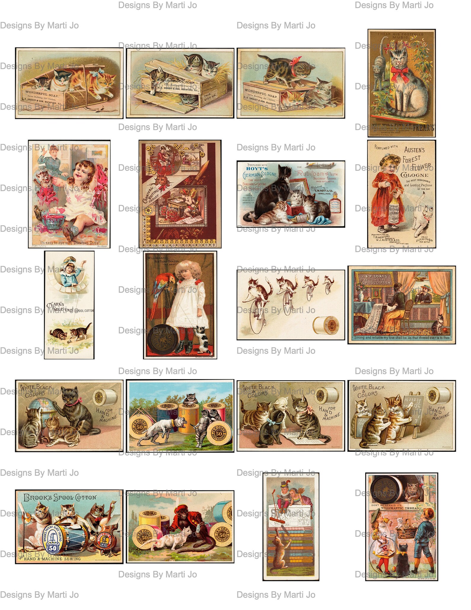 80 Vintage Cat Trade Cards Printable Antique Kitty Trade - Etsy