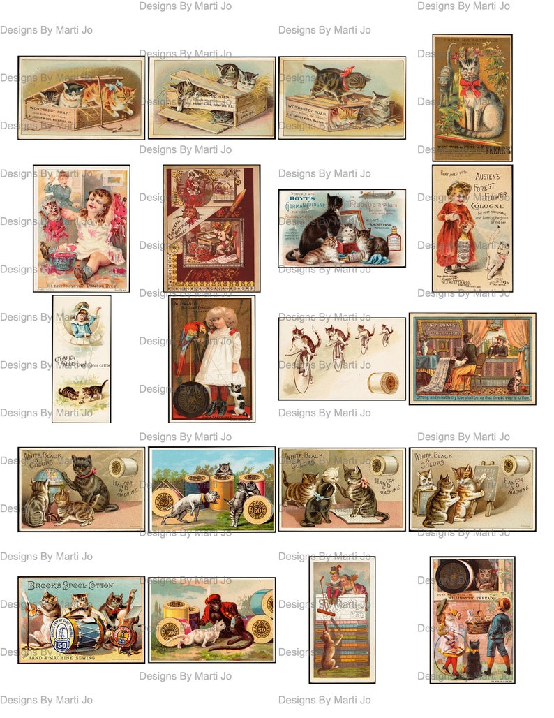 80 Vintage Cat Trade Cards Printable Antique Kitty Trade - Etsy