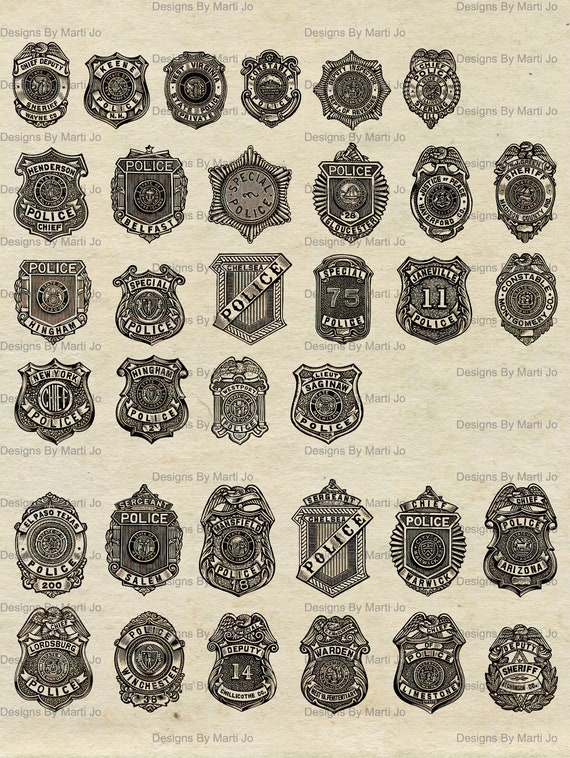 Printable Vintage Police Badges Antique Police Clipart | Etsy