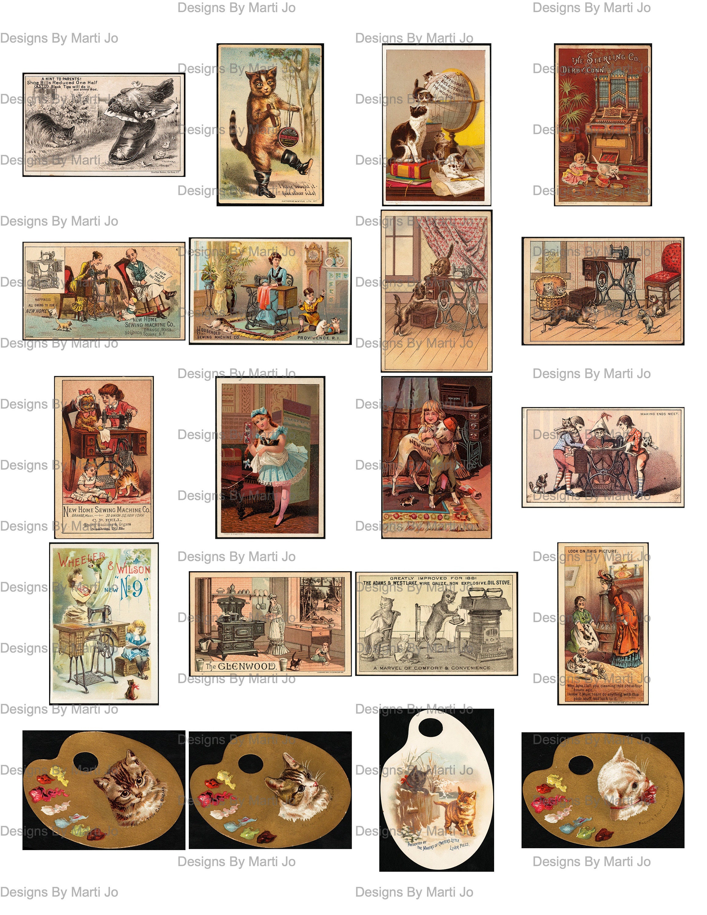 80 Vintage Cat Trade Cards Printable Antique Kitty Trade - Etsy