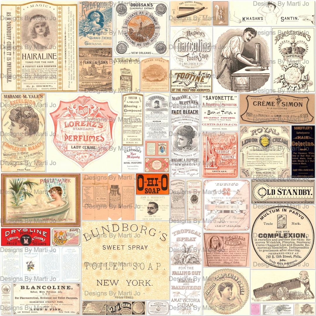 Vintage Beauty Related Labels | 50 Printable Antique Soap, Cream and ...