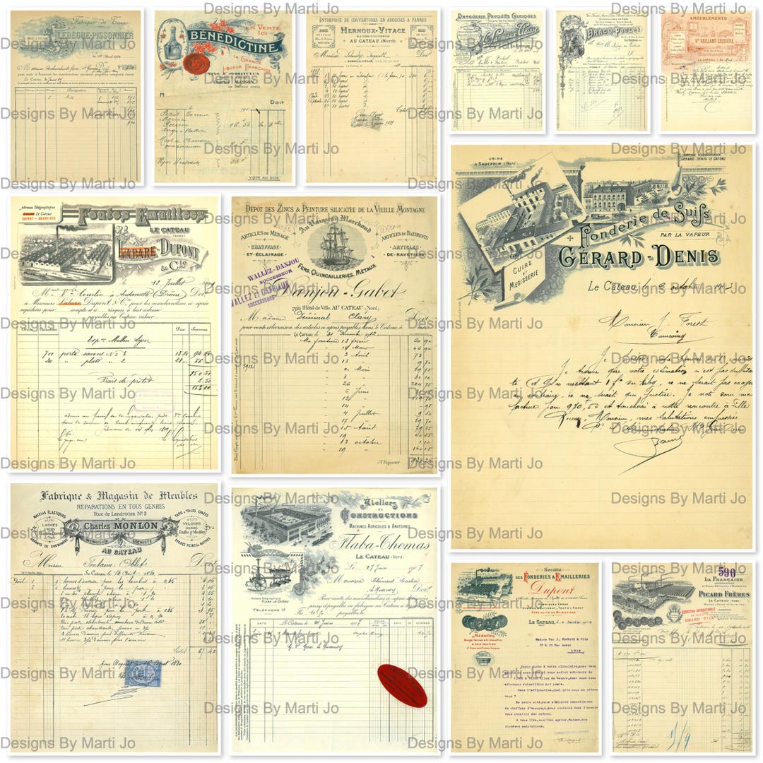 Vintage French Invoices (facture) | 13 Old Business Paperwork Ephemera ...