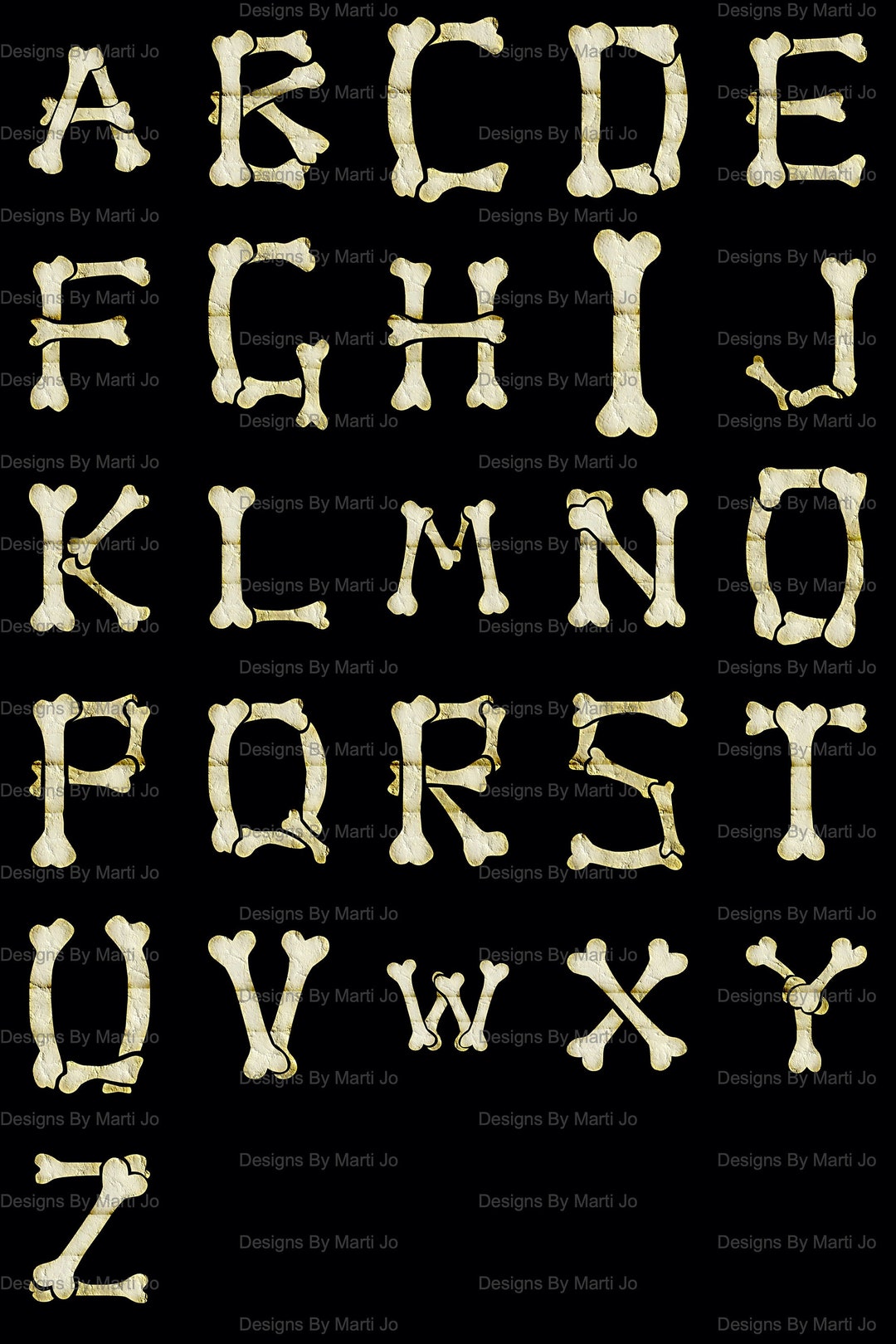 Bone Letters PNG Clipart | Printable Bone Alphabet | Instant Download ...