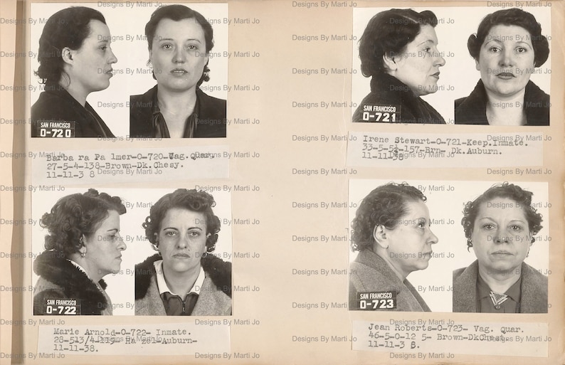 Vintage Women Mug Shots From 1938 | 50 8 Inch Wide Jpgs Featuring 4 ...