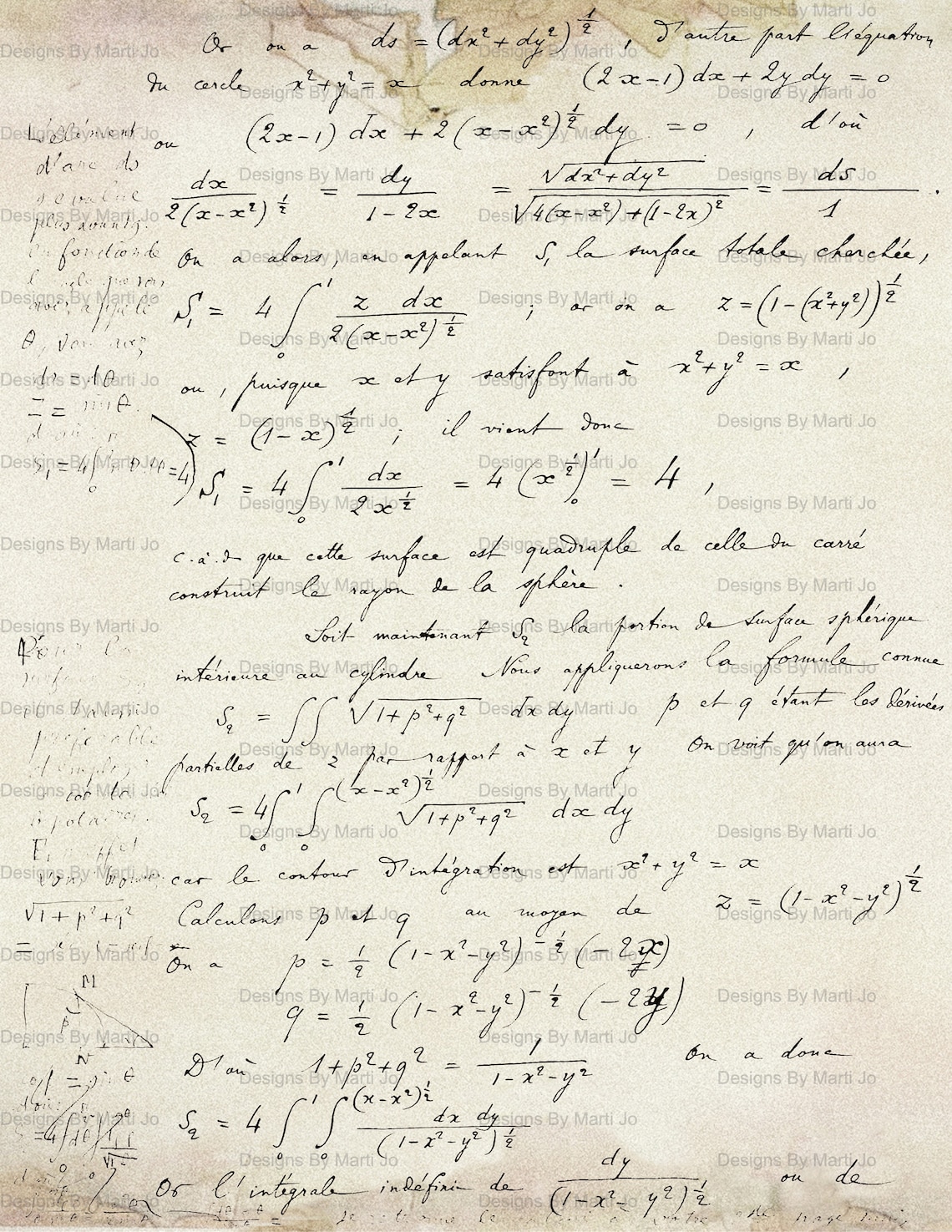 Vintage French Math Notes Overlays | 10 Mathematics Formulas Junk ...