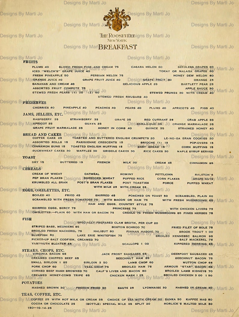 35 Vintage Restaurant Menu JPG Pages With Prices Printable - Etsy