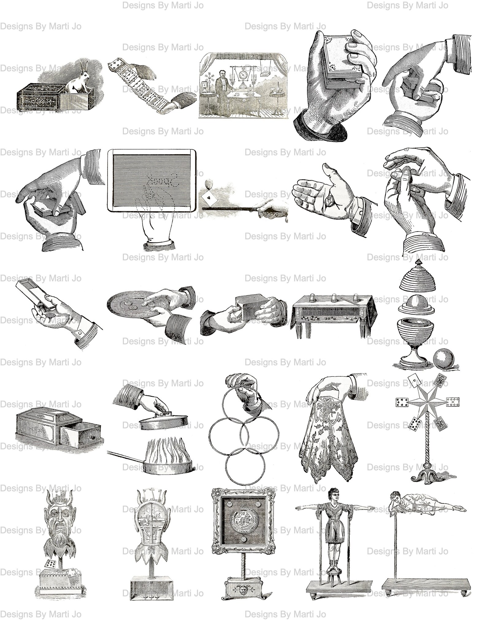 Vintage Magic Clip Art | 50 Antique Magic Trick Elements | PNG and JPG ...