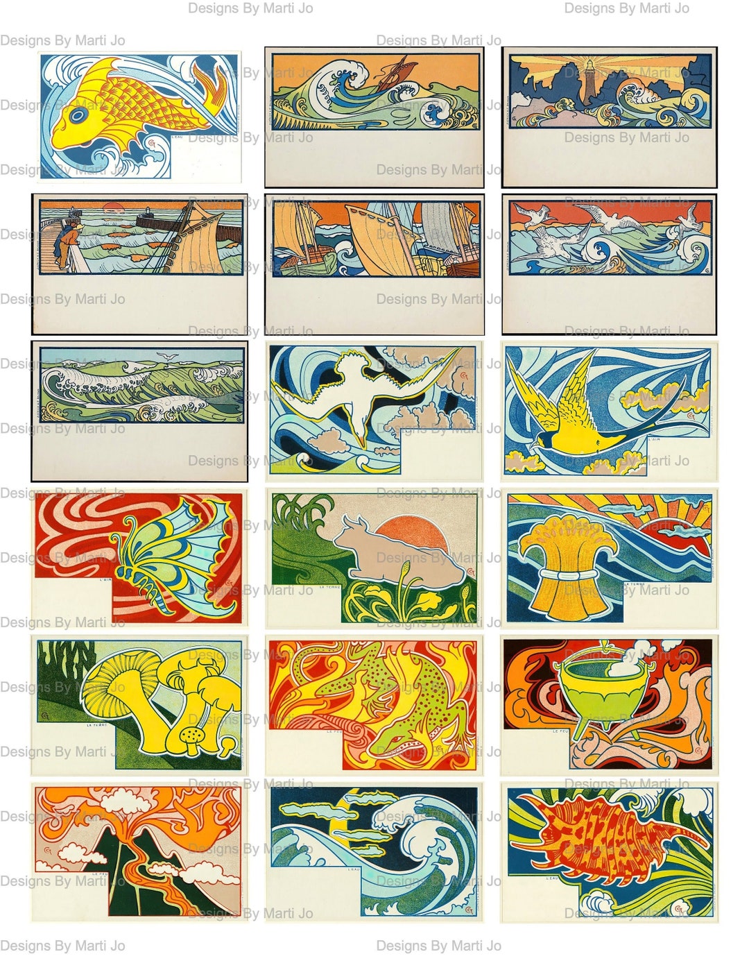 Vintage French Postcards | 18 Printable Antique Artistic Postcards ...