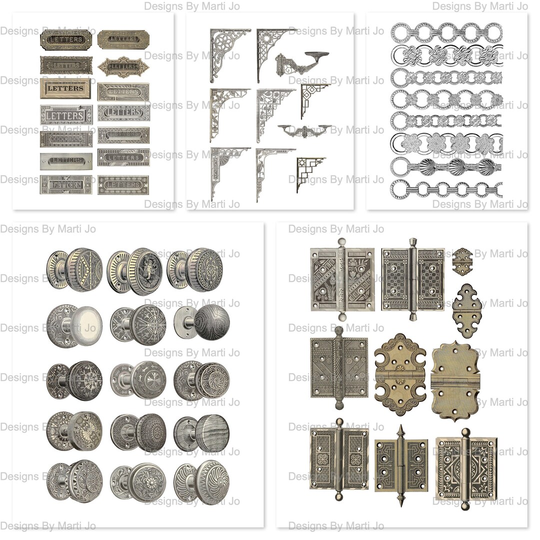 Vintage Hardware Junk Journal Clipart | Door Knobs, Hinges, Shelf ...