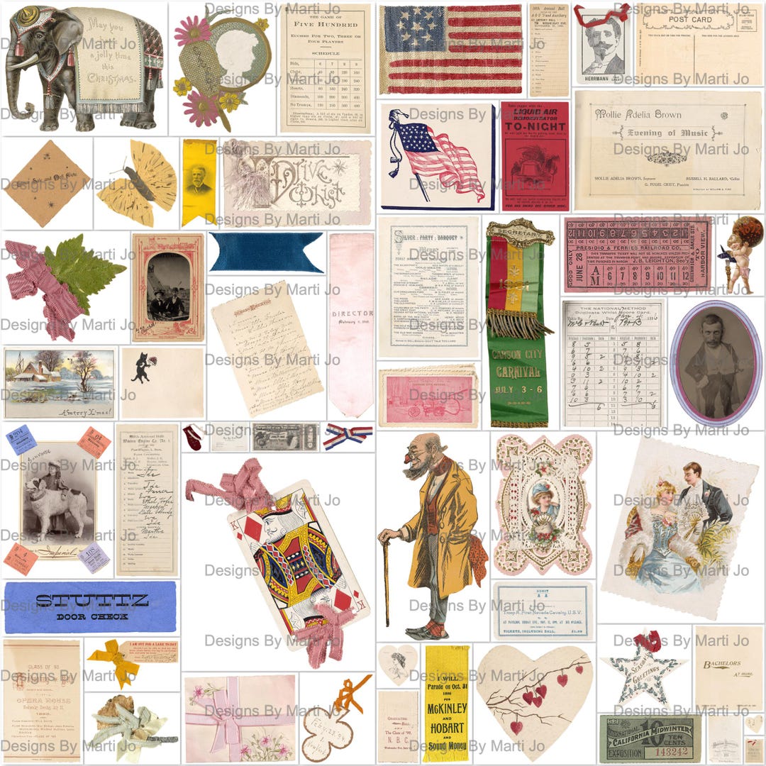 Vintage Ephemera Elements Clip Art Set 1 | 55 Printable Fussy Cut ...