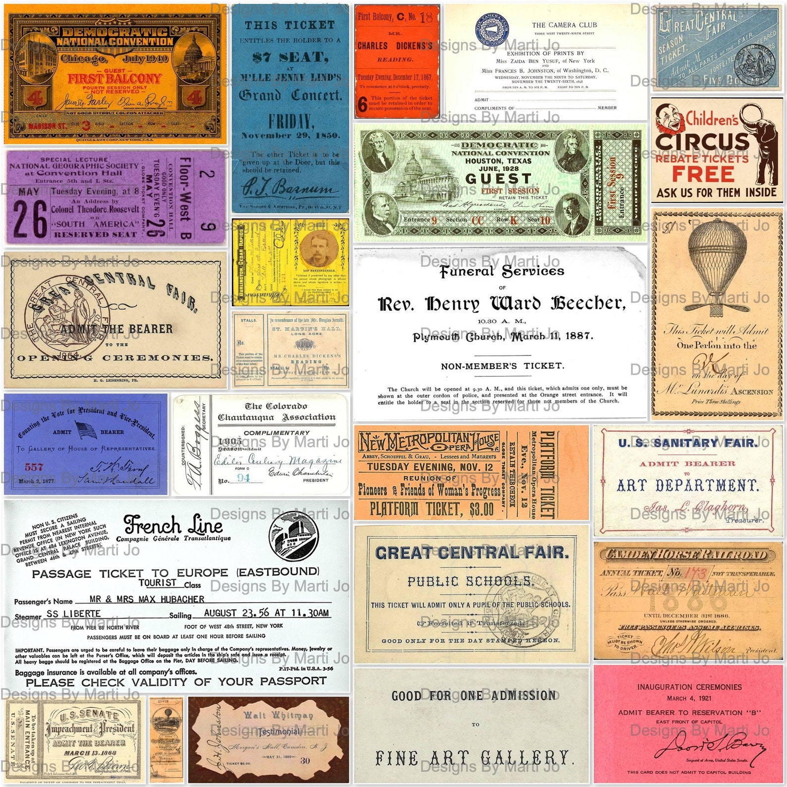 Vintage Tickets Kit 1 25 Printable Vintage Digital Tickets - Etsy