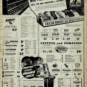 Vintage WW2 Era Newspaper Grocery Ads PNG Overlays | 35 Vintage Collage ...