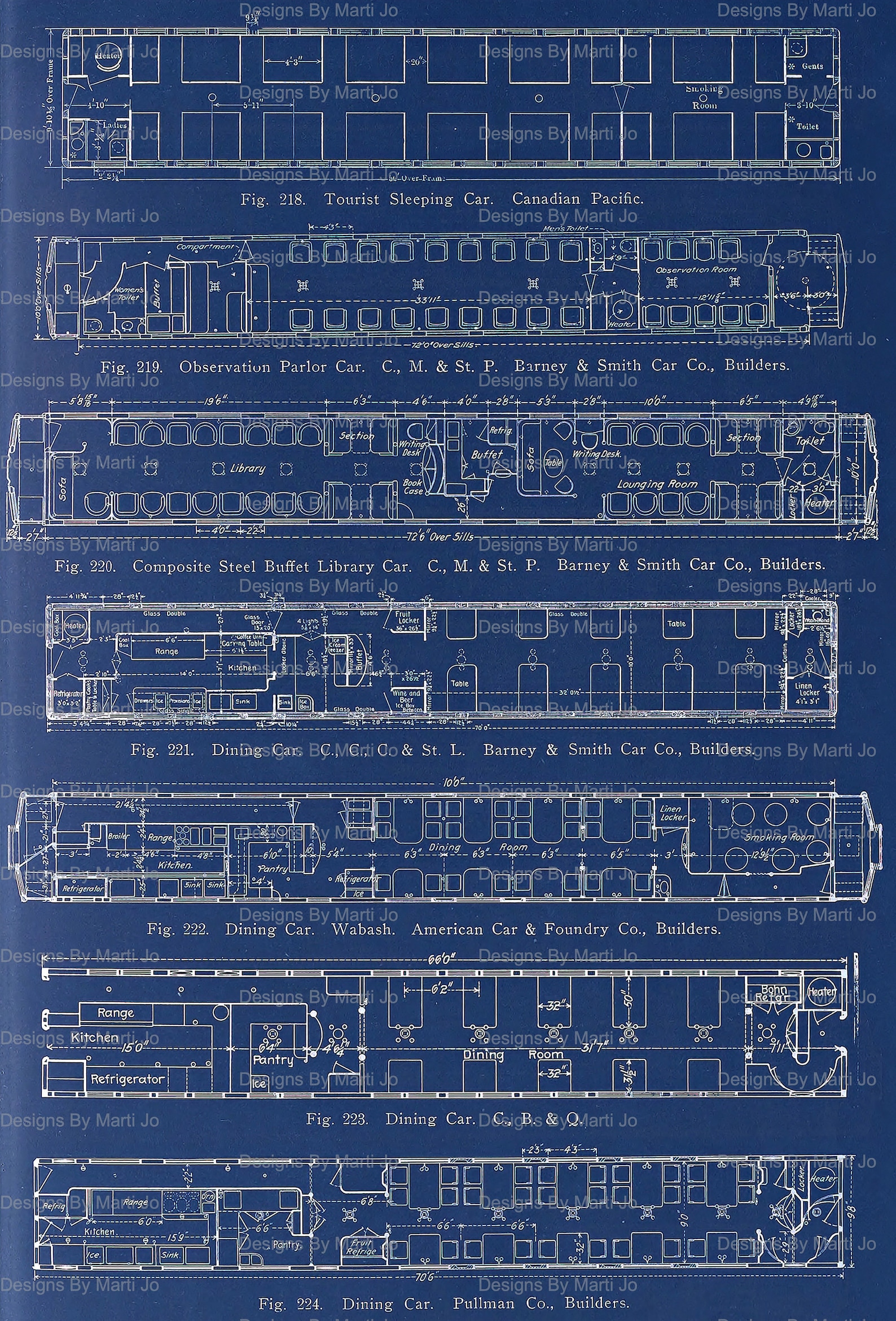 Vintage Train Drawings Blueprint Paper Set | 15 Vintage Printable ...