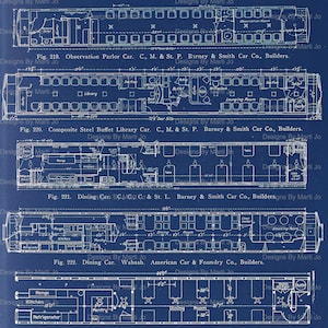 Vintage Train Drawings Blueprint Paper Set | 15 Vintage Printable ...