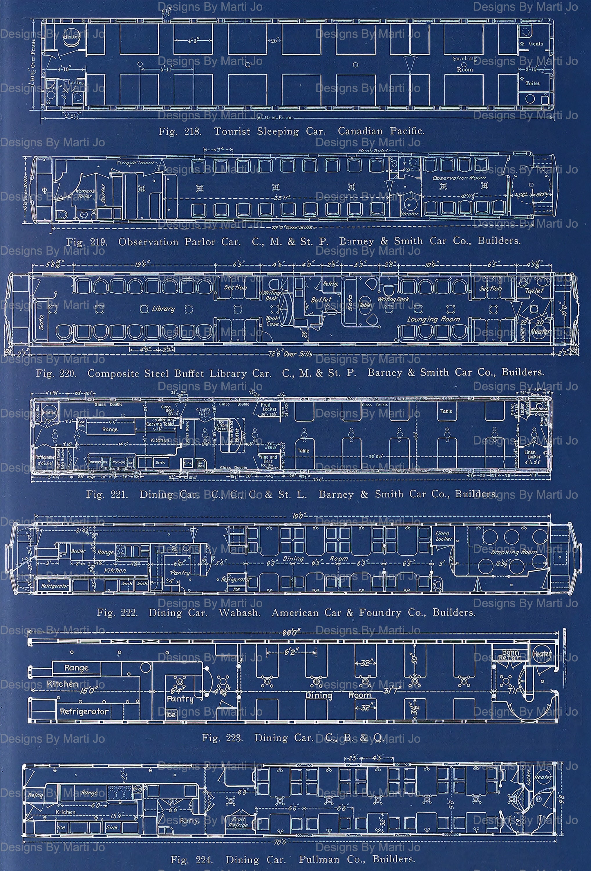 Vintage Train Drawings Blueprint Paper Set | 15 Vintage Printable ...