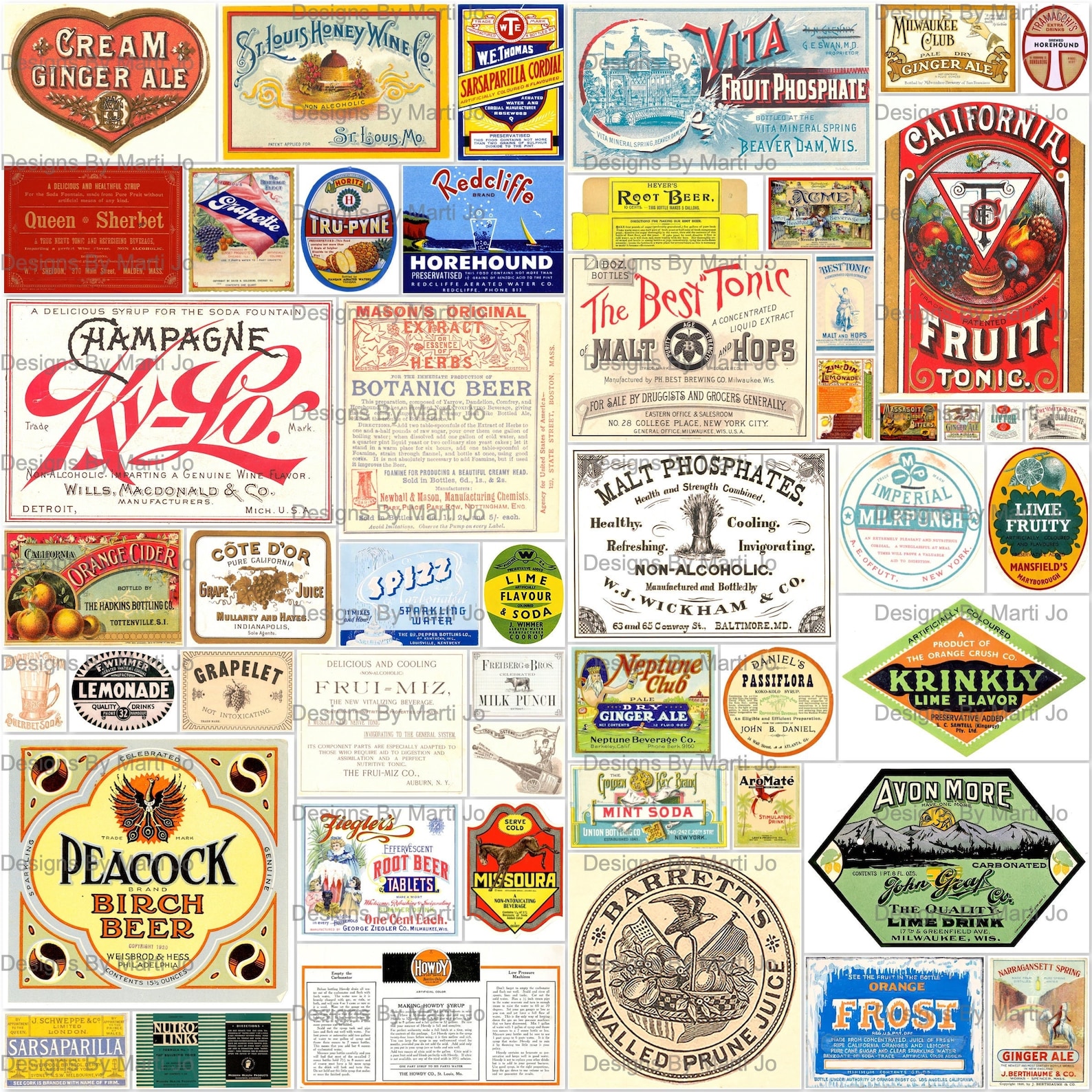 Vintage Drink Labels | 50 Printable Vintage Beverage Labels | Instant ...