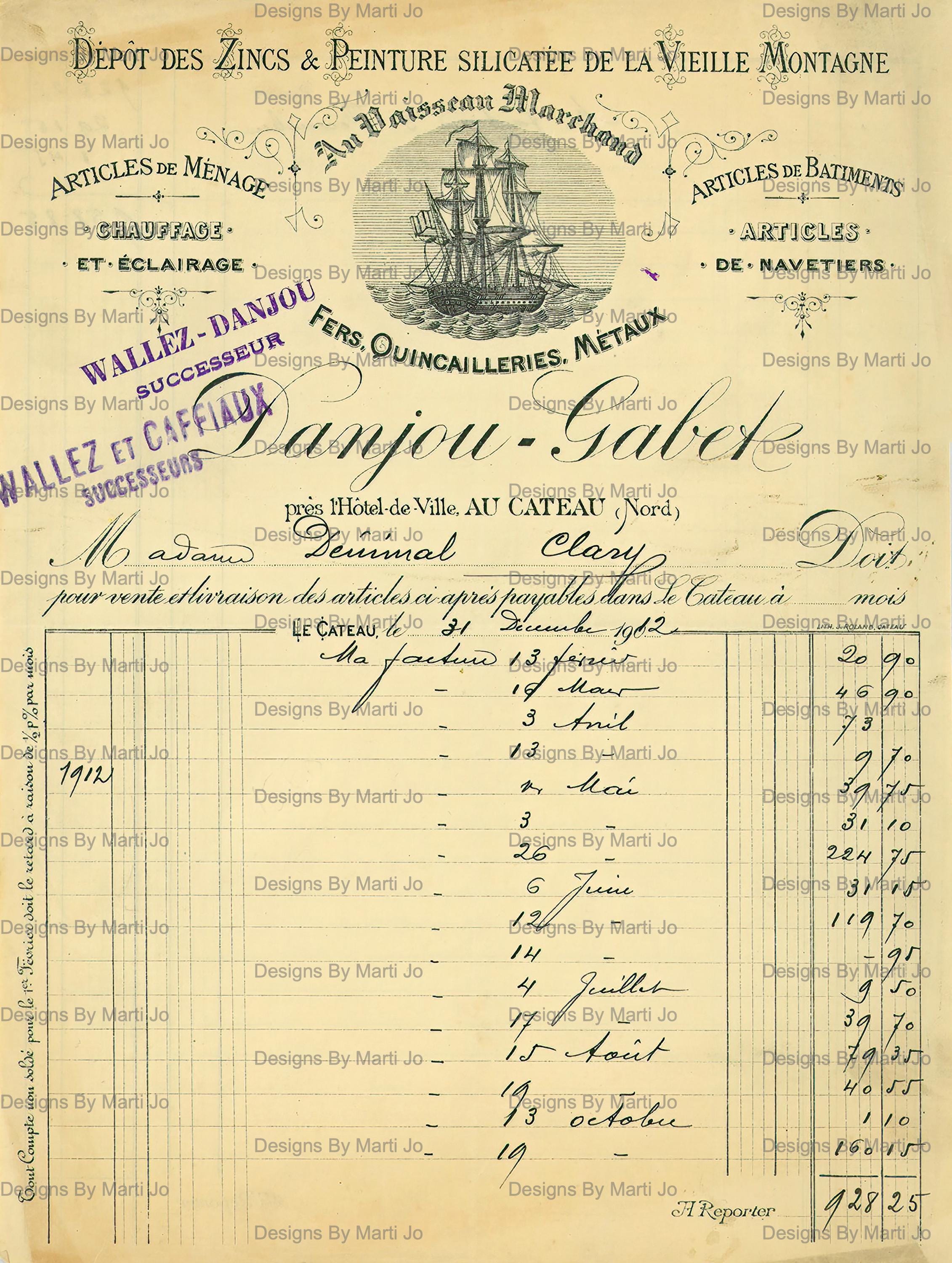 Vintage French Invoices (facture) | 13 Old Business Paperwork Ephemera ...