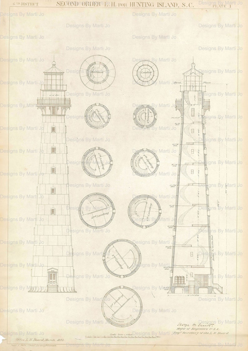 Vintage Lighthouse Drawings 12 Lighthouse Blueprint - Etsy