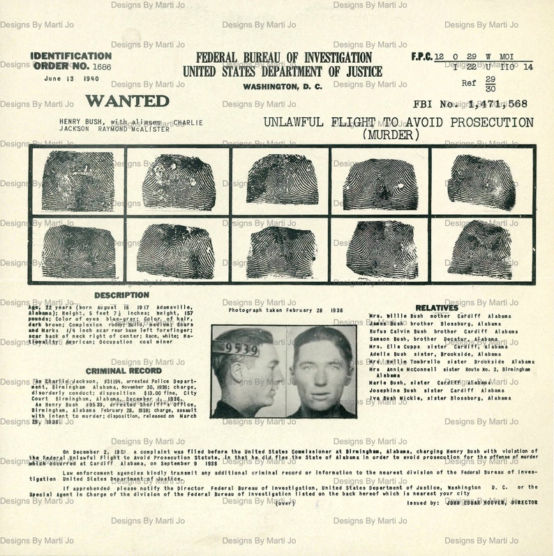 Vintage FBI Most Wanted Posters Set 1 | 35 Printable FBI Post Office ...