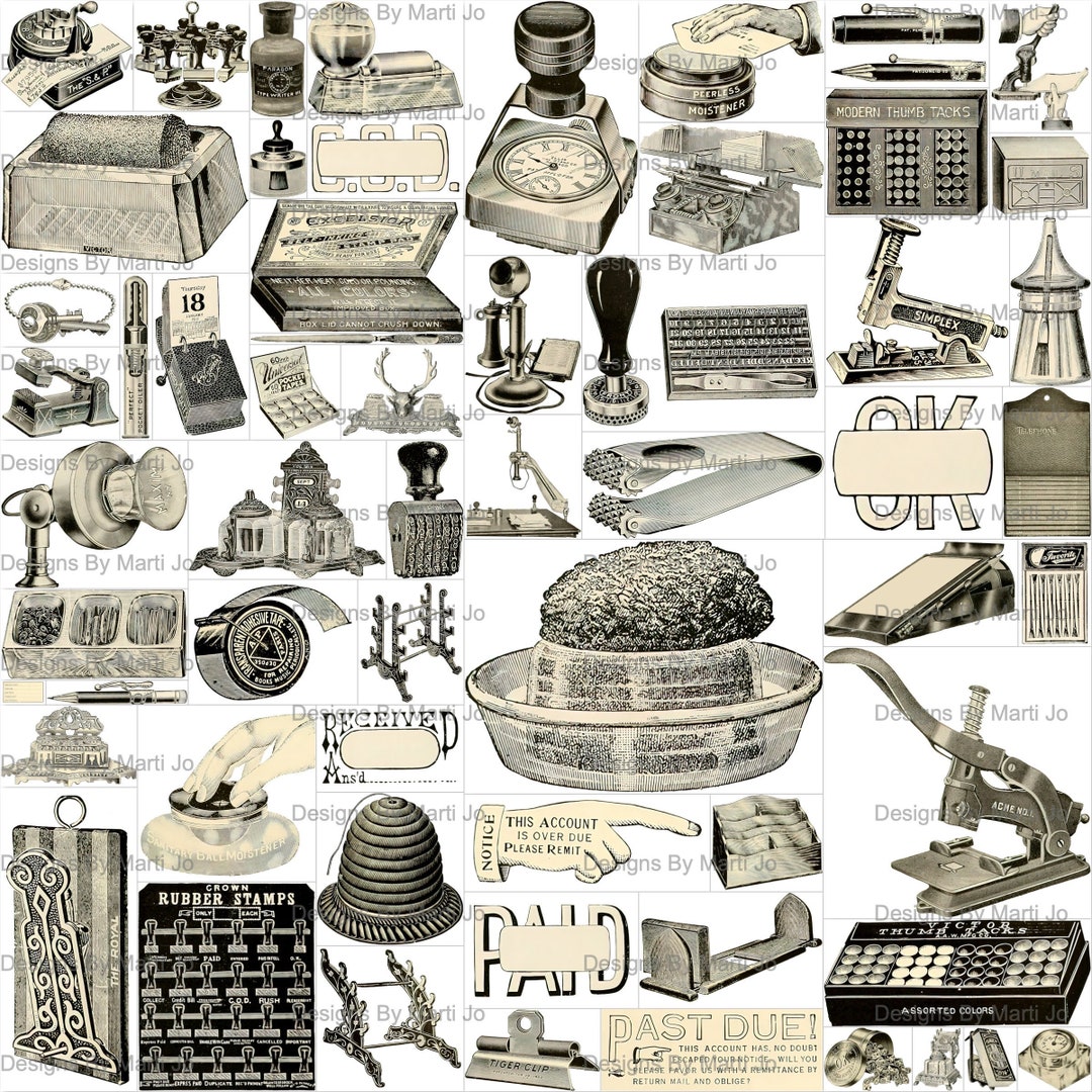 Vintage Office Supplies Elements Kit 2 | 60 Printable Vintage Business ...