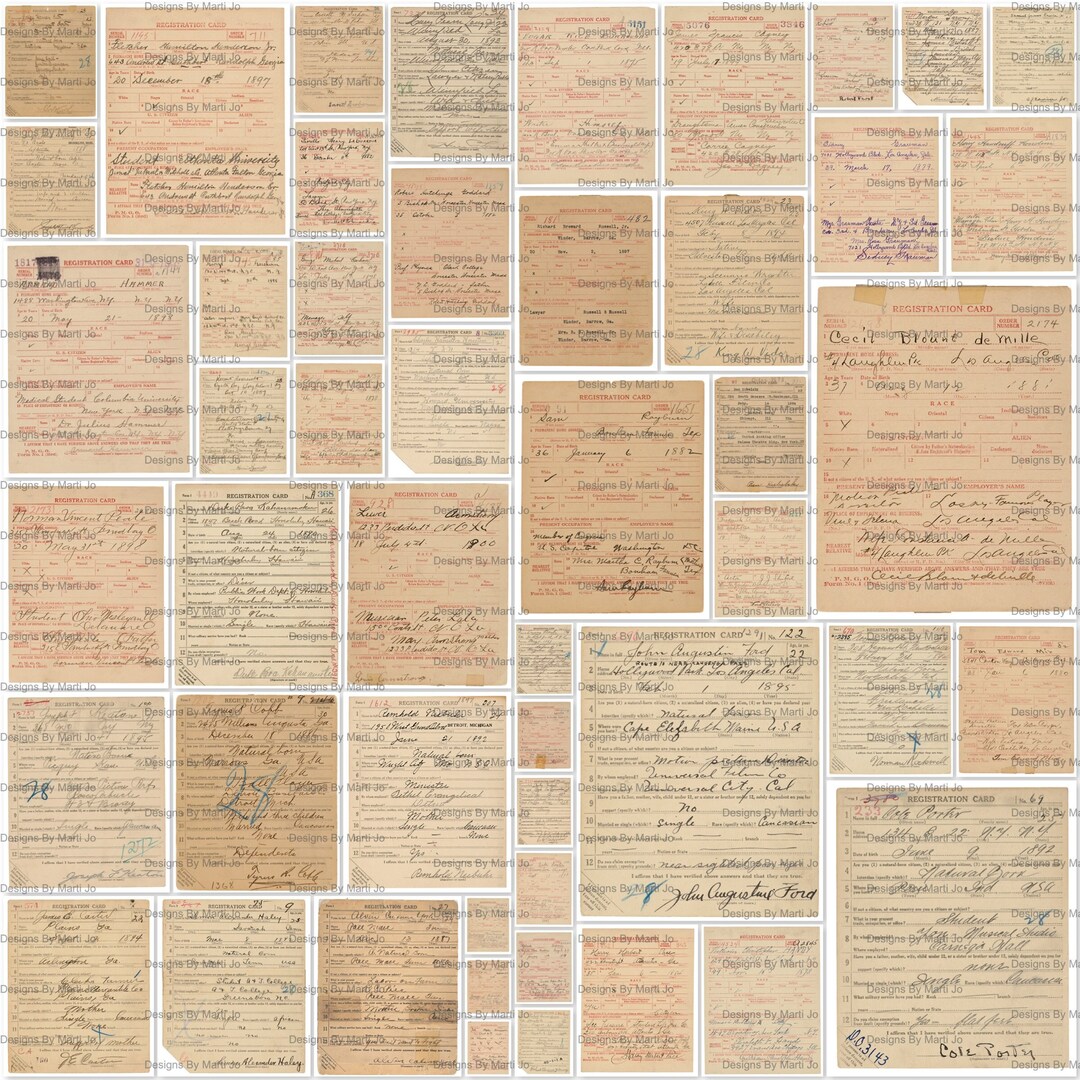 Vintage World War 1 Famous Person Draft Registrations | 50 Printable ...