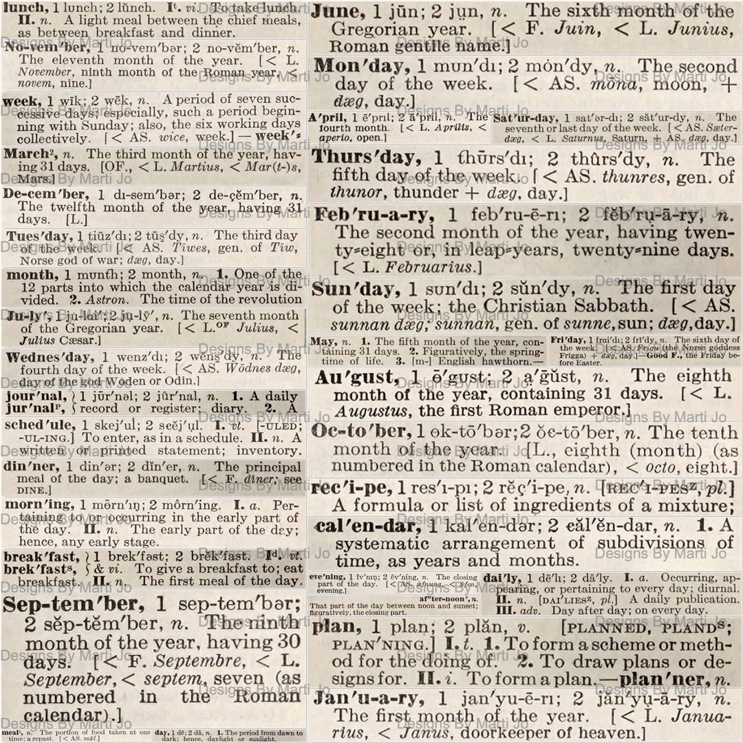 Vintage Dictionary Journal Words Set 1 | 35 Printable Vintage Junk ...