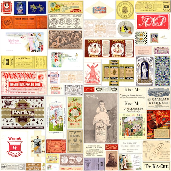 Vintage Candy Labels Kit 2 60 Printable Candy and Cocoa - Etsy