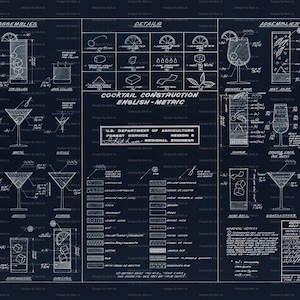 Cocktail Blueprint Bar Wall Art | Printable 18 X 24 Inch Bar Art Print ...
