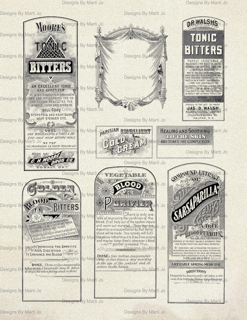 11 Vintage Apothecary Labels Transparent PNG Sheets | Printable Digital ...
