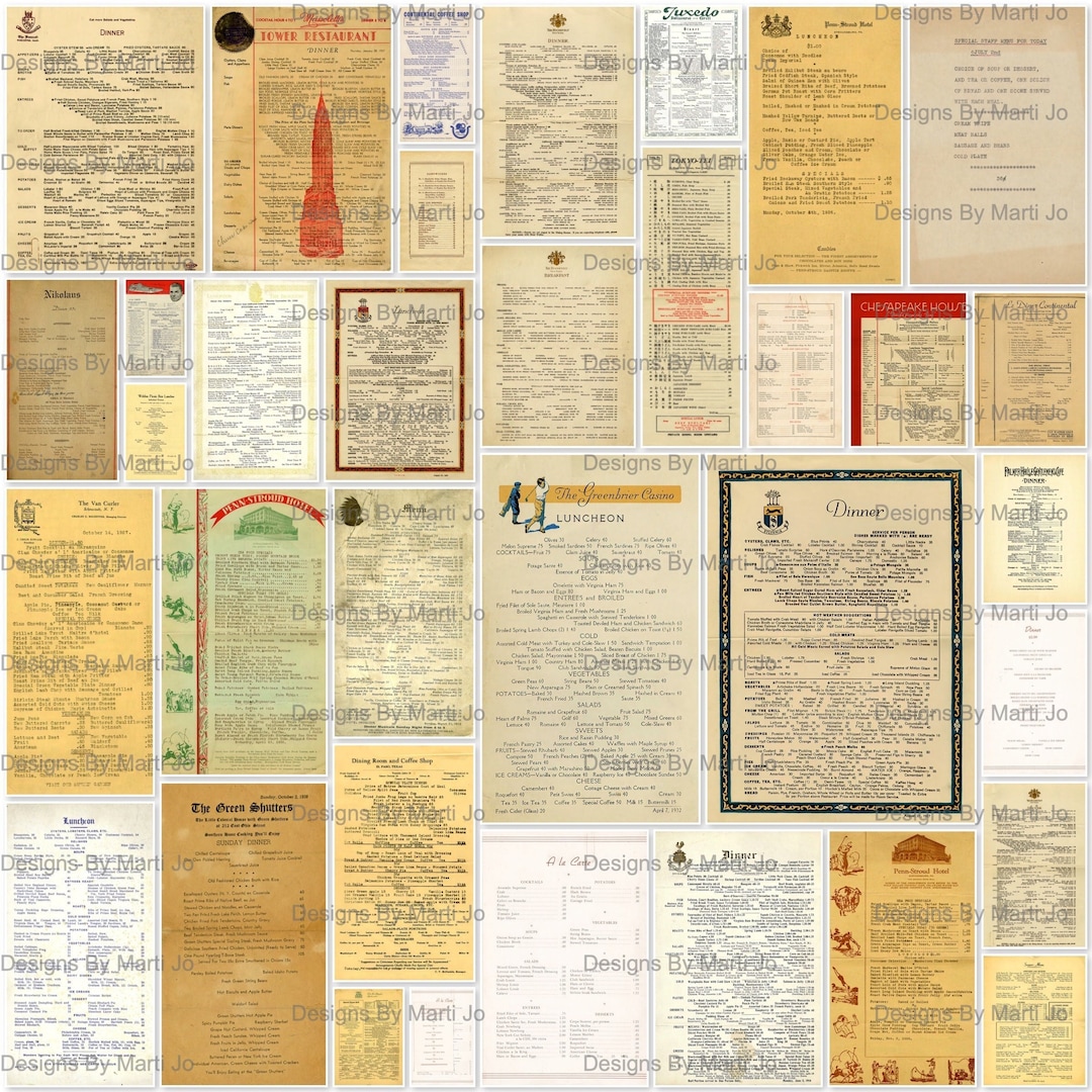 35 Vintage Restaurant Menu JPG Pages With Prices | Printable Antique ...
