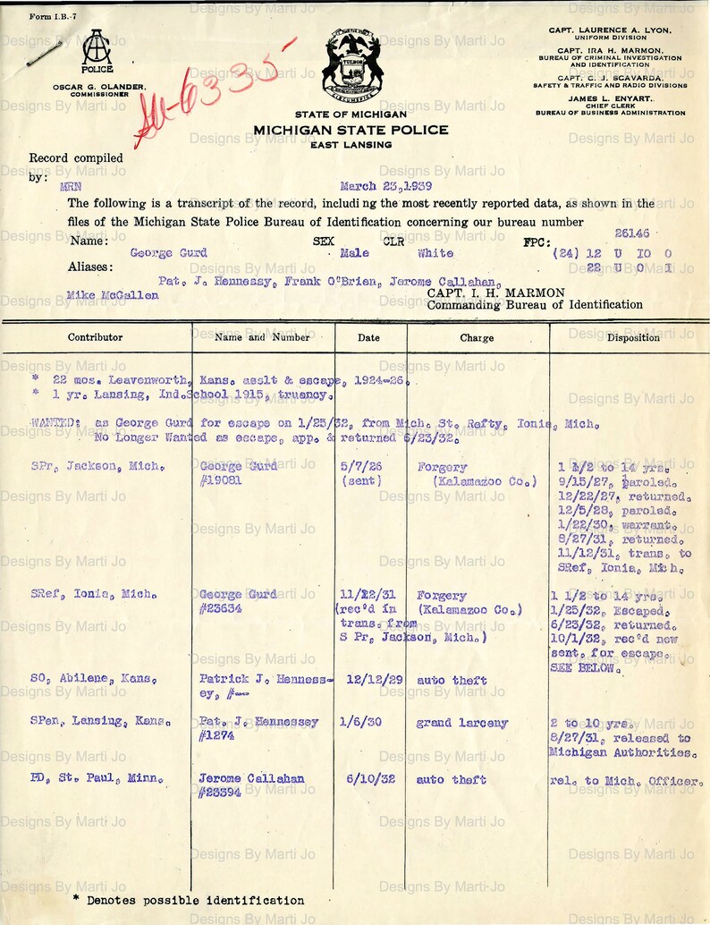 Vintage 1930's Criminal Police Report Sheets | 45 Criminal Rap Sheets ...