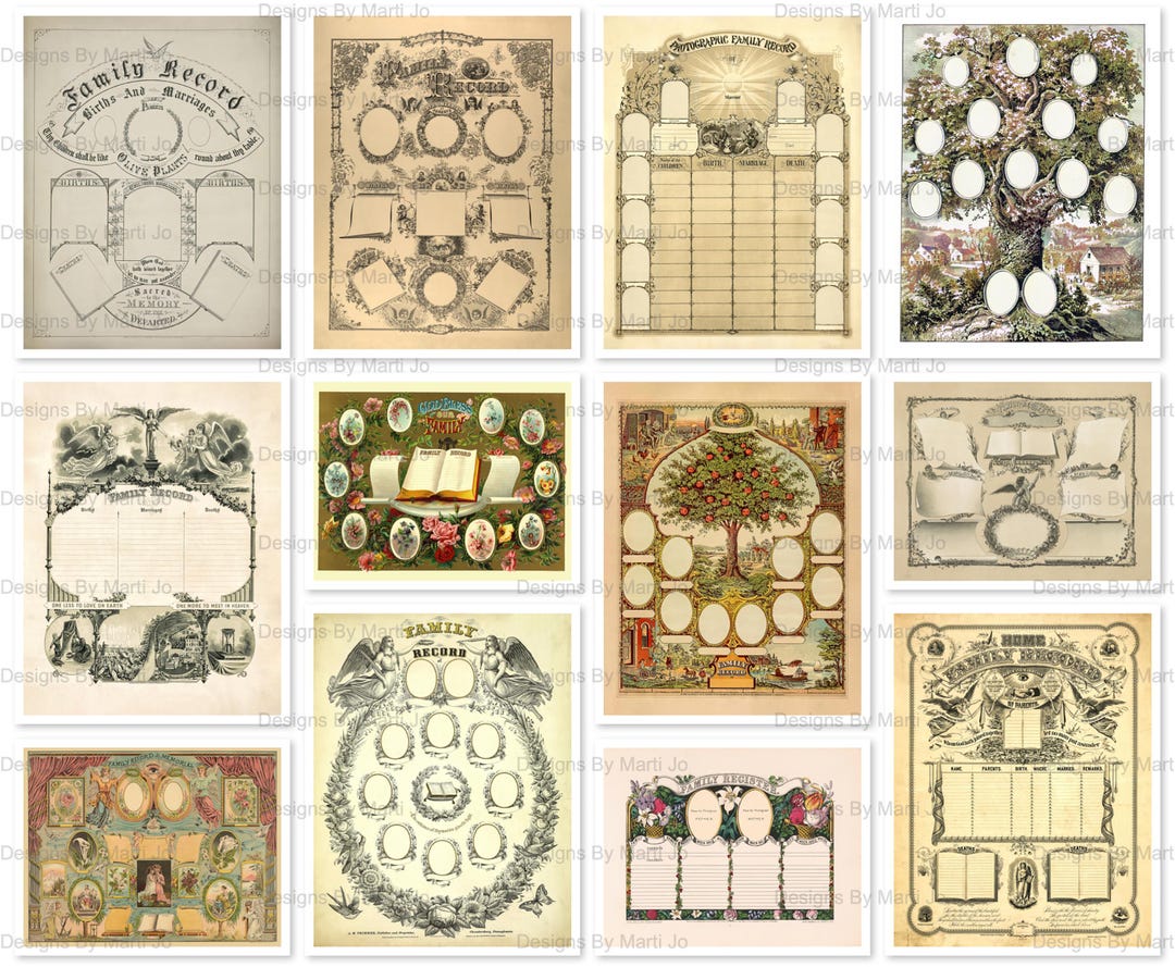 Vintage Family Tree Template Mega Bundle | 12 Antique Printable Family ...