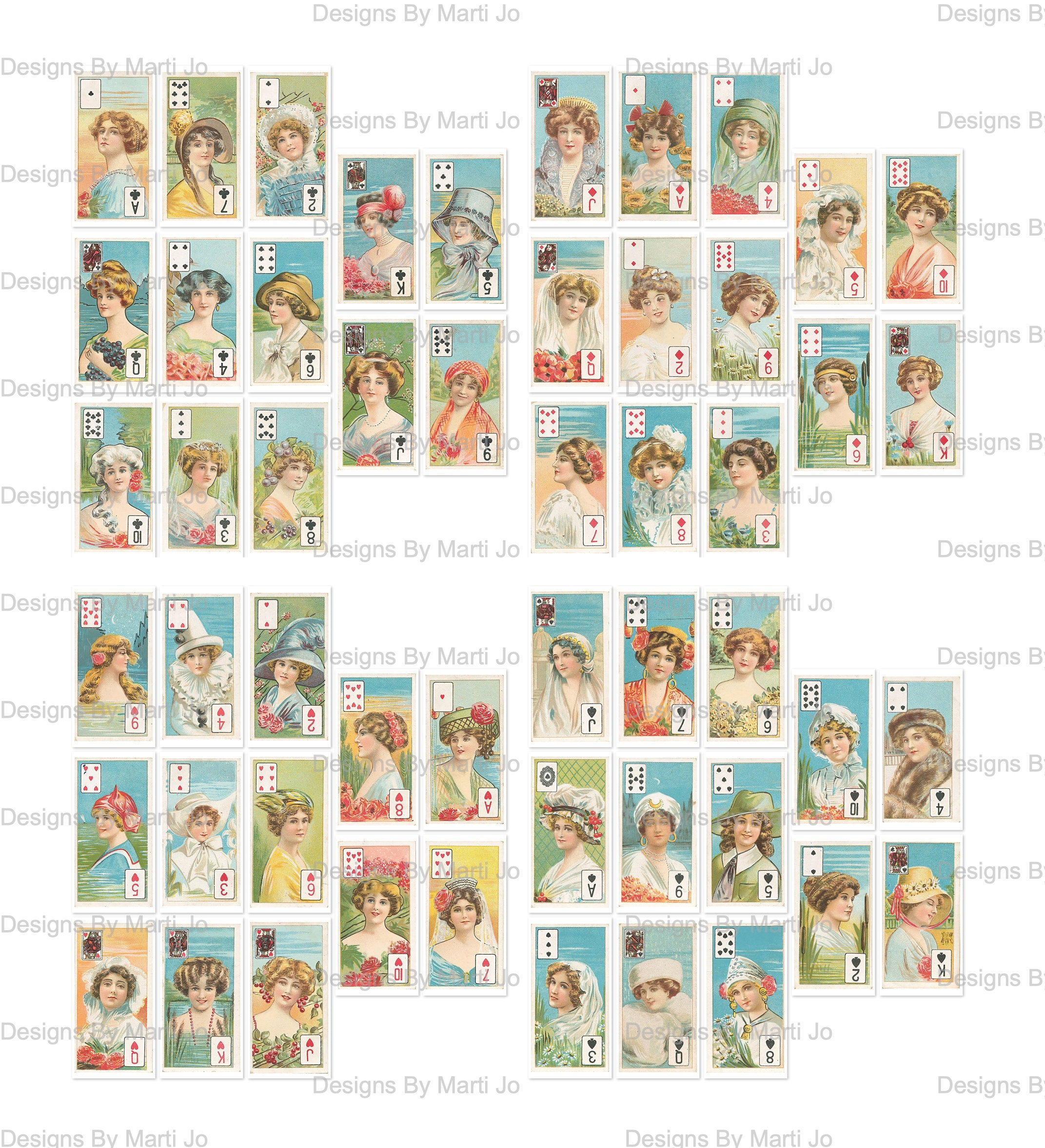 Vintage Women Playing Cards Clipart | Printable Vintage Card Deck ...