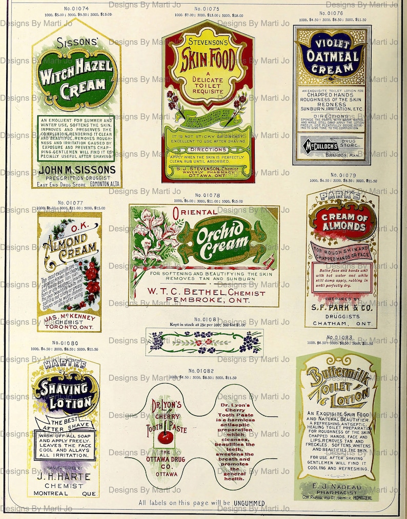 11 Vintage Skin Care Label Sheets Printable Antique Product - Etsy