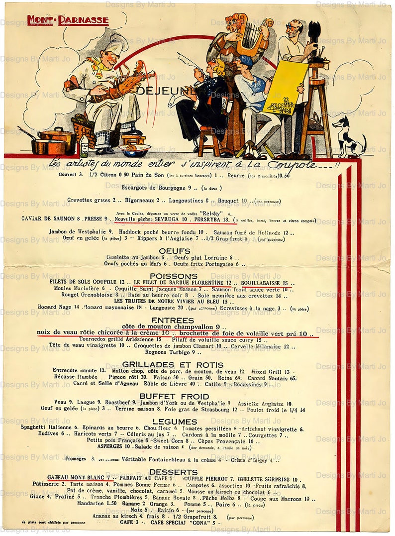 40 Vintage French Restaurant Menu JPG Pages Printable - Etsy