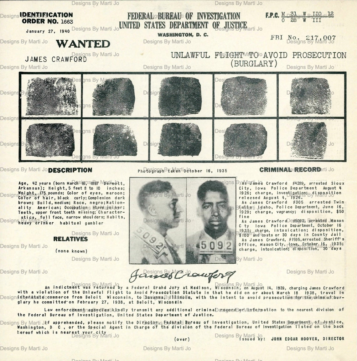 Vintage FBI Most Wanted Posters Set 1 | 35 Printable FBI Post Office ...