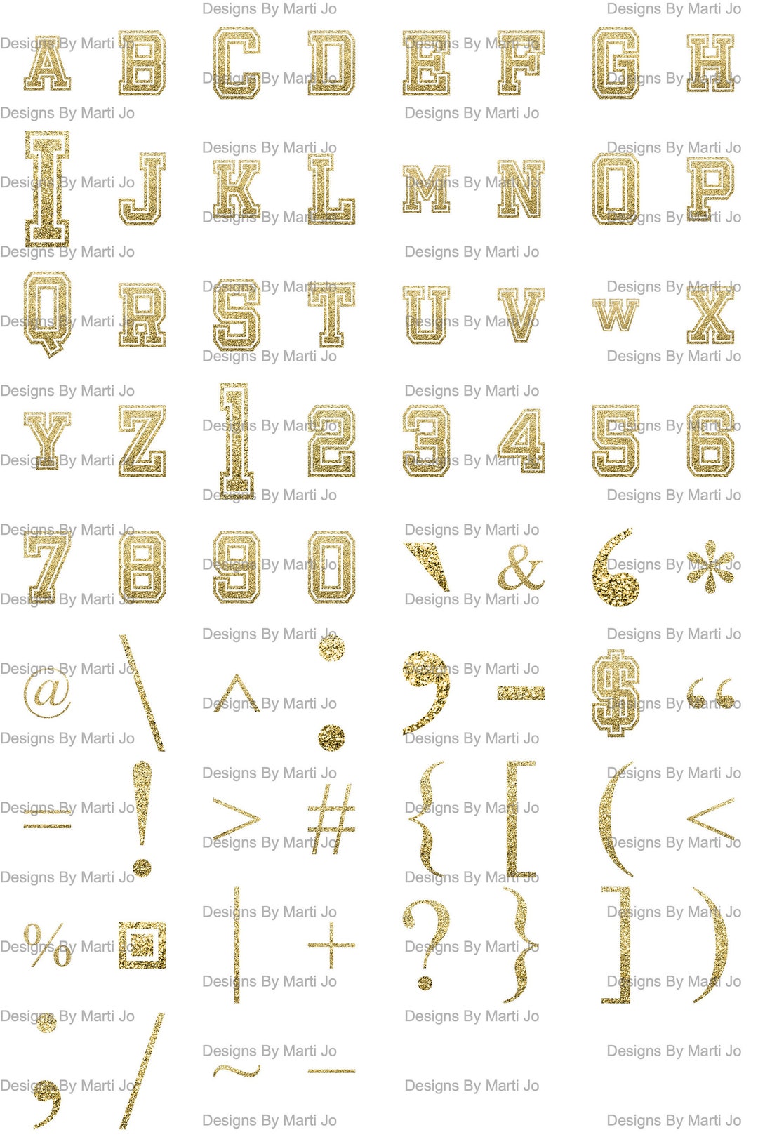Gold Glitter Varsity Letters Digital Clipart | Printable Varsity ...