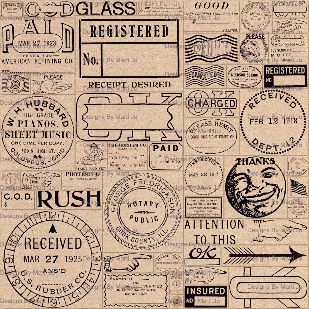 Vintage Rubber Stamp Overlays Set 2 | 50 Individual PNG Files of ...