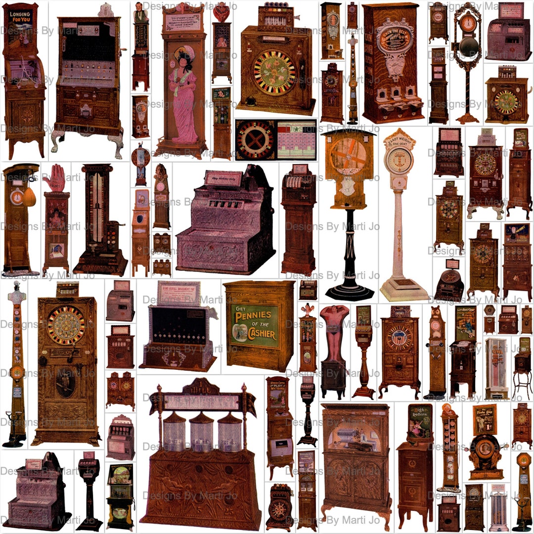 Vintage Penny Arcade Machines Clipart | 75 Vintage Amusement Devices ...