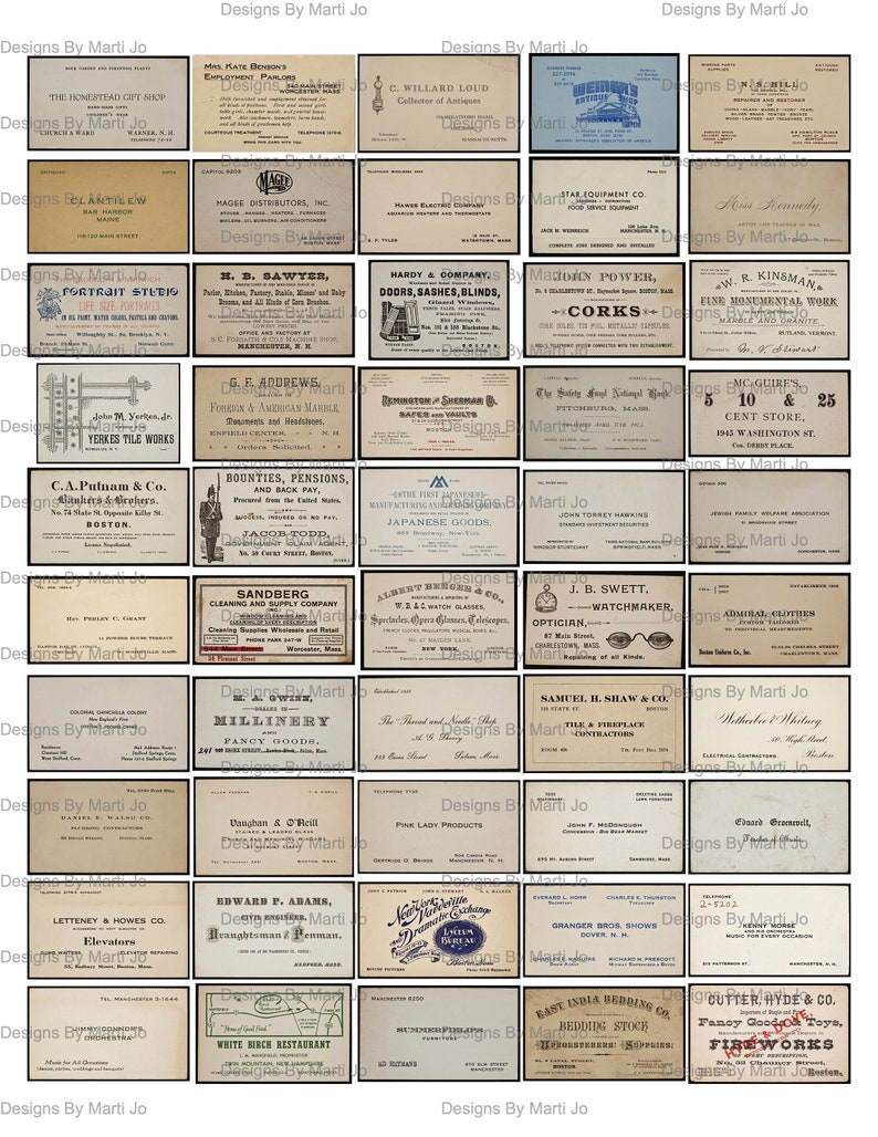 50 Vintage Business Cards Set 2 Printable Antique JPG - Etsy