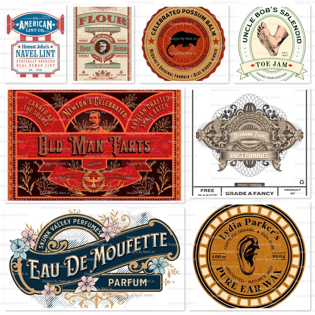 Vintage Funny Labels 8 Gross Humorous and Disgusting Labels BONUS: 8.5 ...